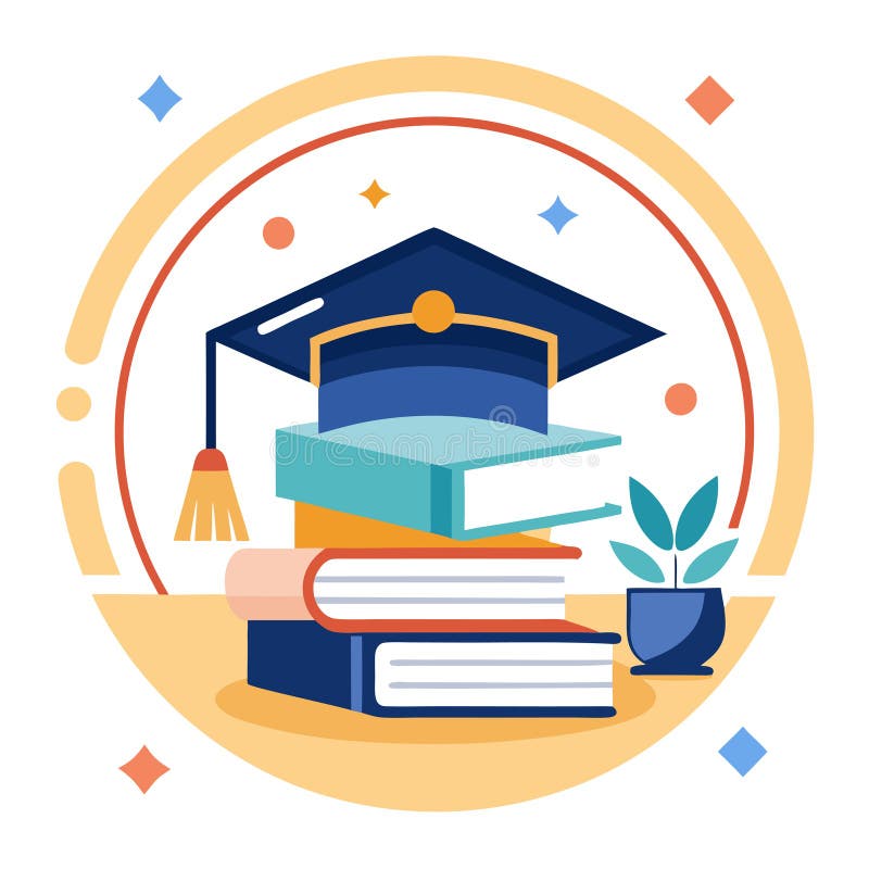 Graduation Cap and Books Still Life Illustration for Academic Success ...
