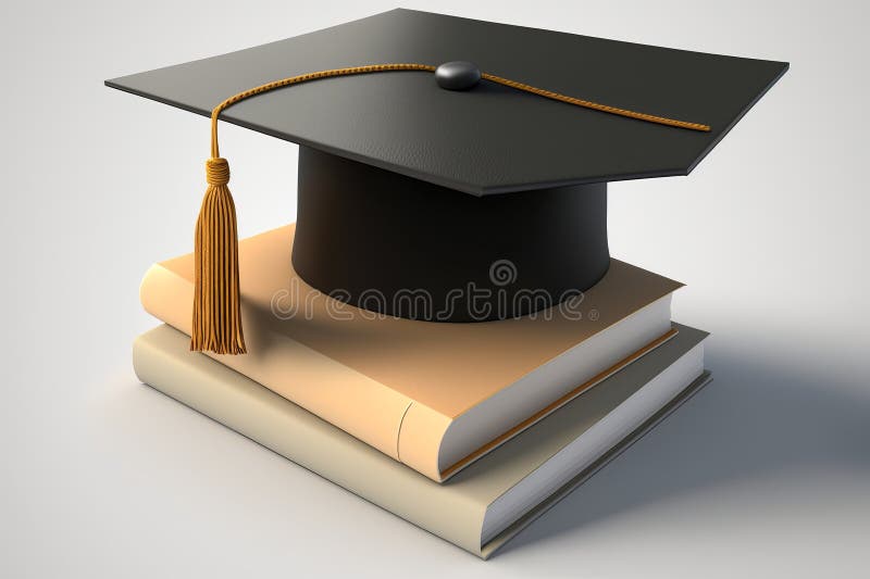 Graduation Cap Books on Table White Back Background Stock Illustration ...