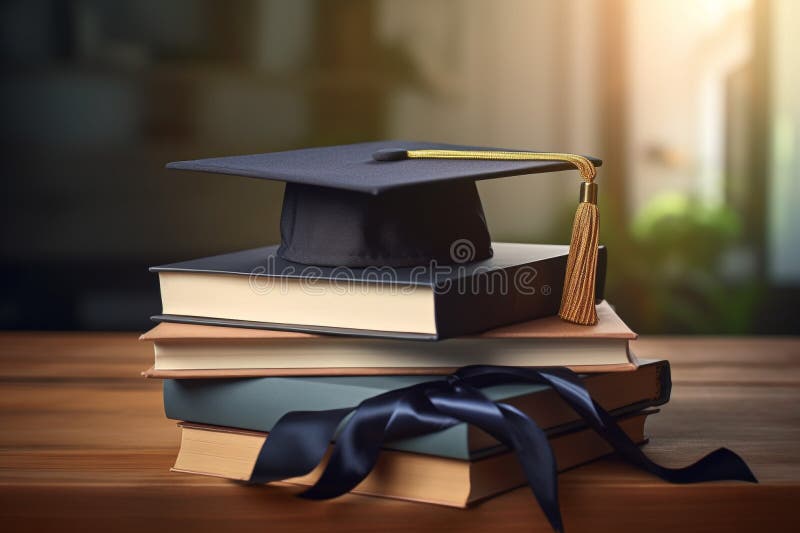 Graduation Cap and Books on Wooden Table. Education Concept Stock ...