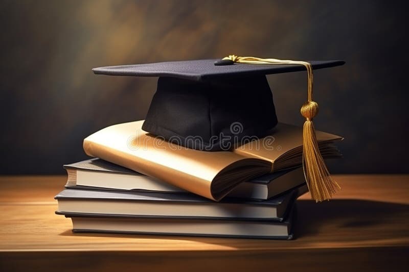 Graduation Cap and Books on Wooden Table. Education Concept Stock ...