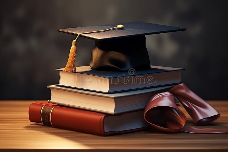 Graduation Cap and Books on Wooden Table. Education Concept Stock ...