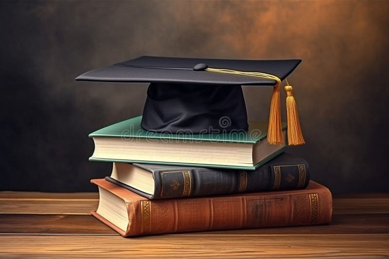 Graduation Cap and Books on Wooden Table. Education Concept Stock ...