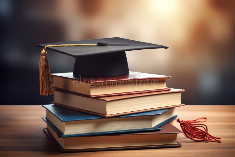 Graduation Cap and Books on Wooden Table. Education Concept Stock ...