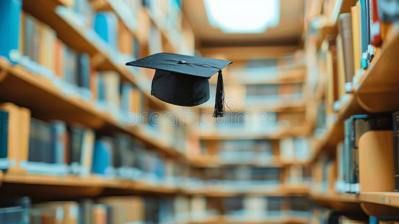 Graduation Cap on Bookshelf Stock Image - Image of higher, university ...