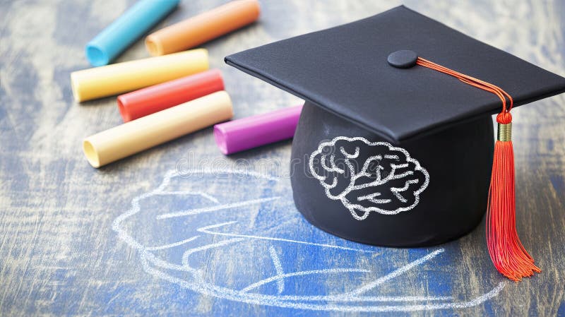 Graduation Cap with Brain Symbol and Chalks. Education Concept Stock ...