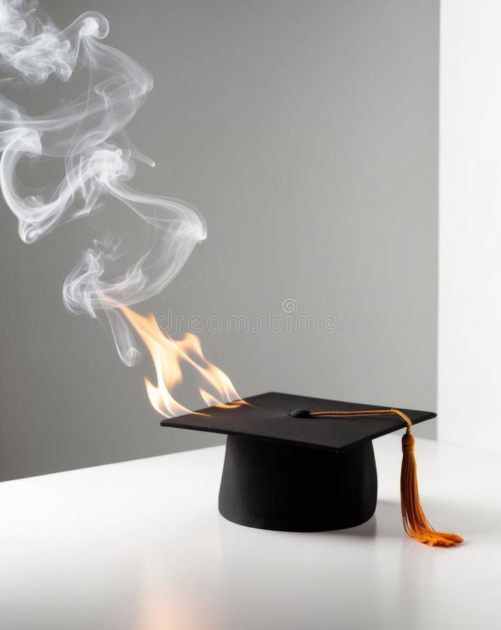 Graduation Cap with Burning Tassel and Smoke. Stock Photo - Image of ...