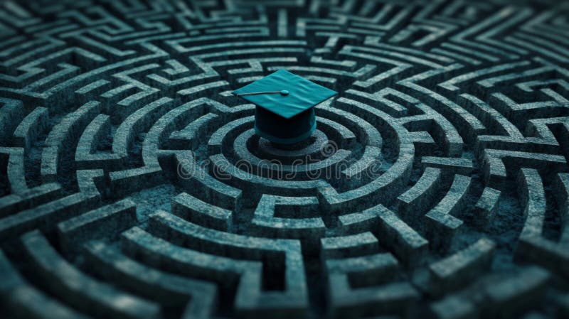 Graduation Cap at the Center of a Stone Maze Stock Illustration ...