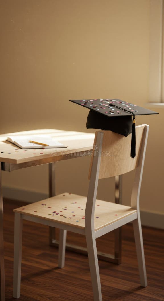 Graduation Cap on Chair with Confetti Stock Illustration - Illustration ...