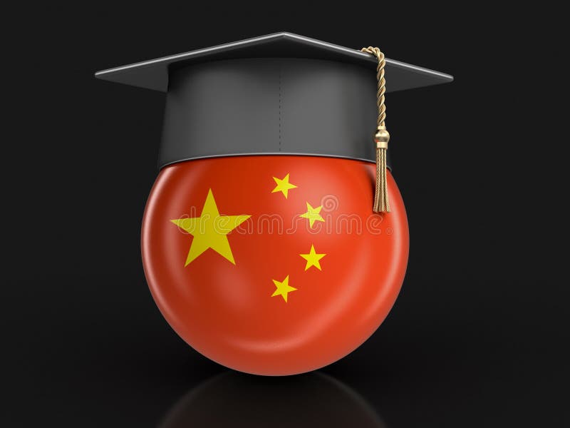 Graduation Cap and Chinese Flag Stock Illustration - Illustration of ...