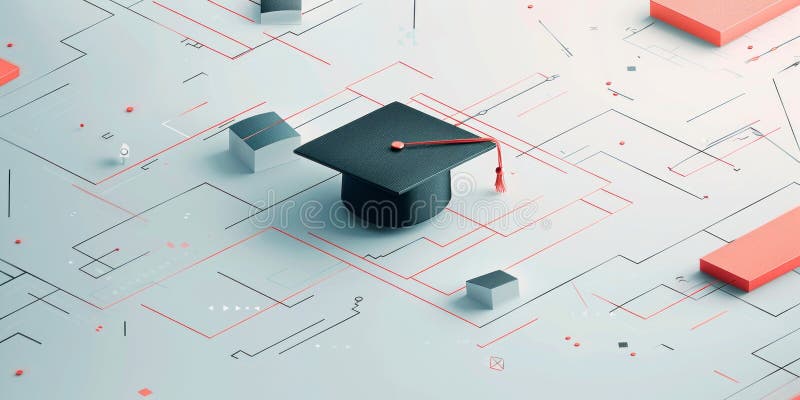 Graduation Cap on a Circuit Board with Neon Lights. Stock Image - Image ...