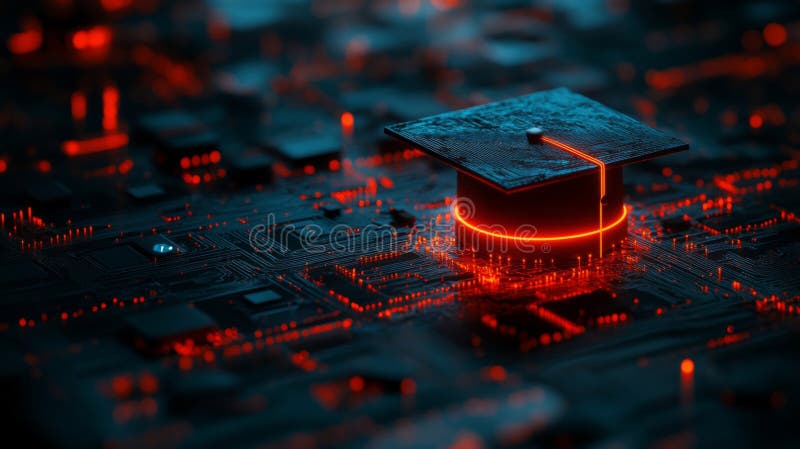 Graduation Cap on a Circuit Board Representing Digital Learning Stock ...