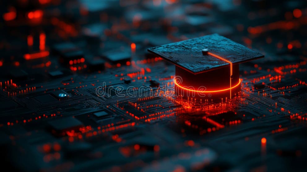 Graduation Cap on a Circuit Board Representing Digital Learning Stock ...