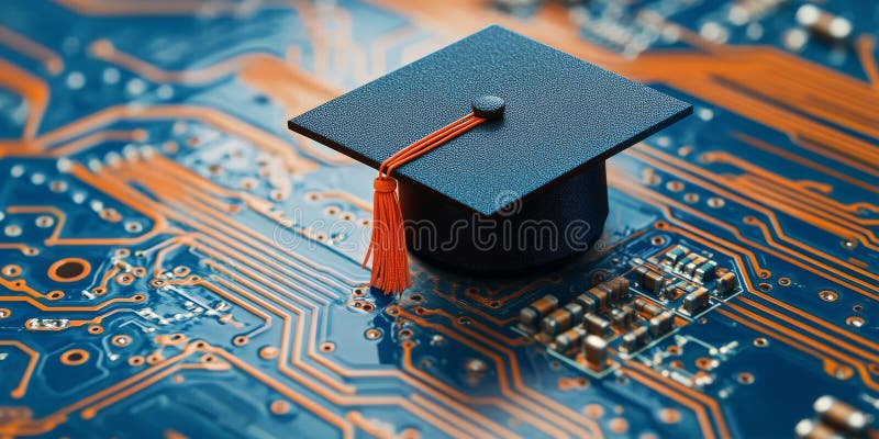Graduation Cap on Circuit Board Symbolizes Technology and Education ...
