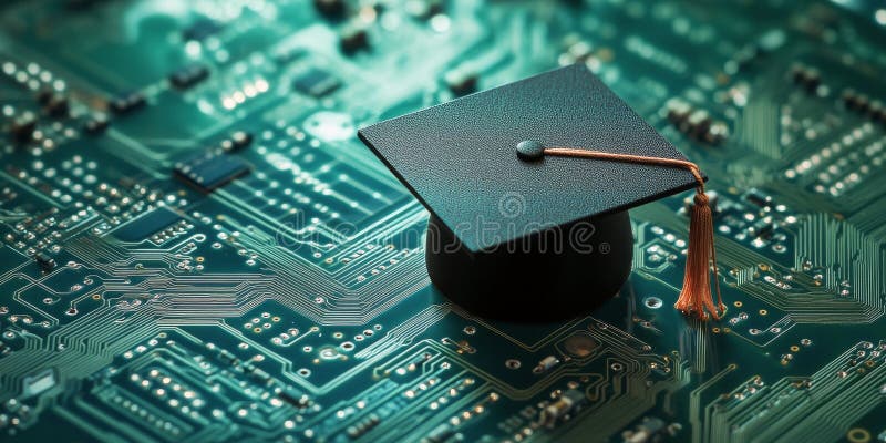 Graduation Cap on Circuit Board Symbolizes Technology and Education ...