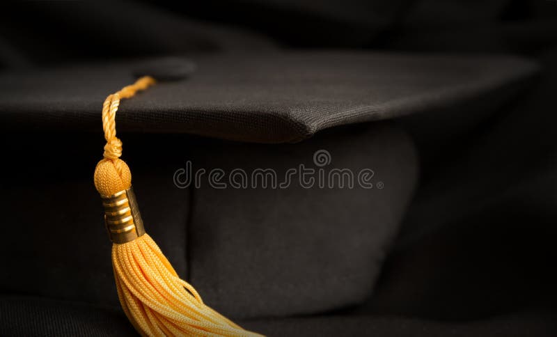 Graduation Cap Close Up on Black Stock Image - Image of certificate ...