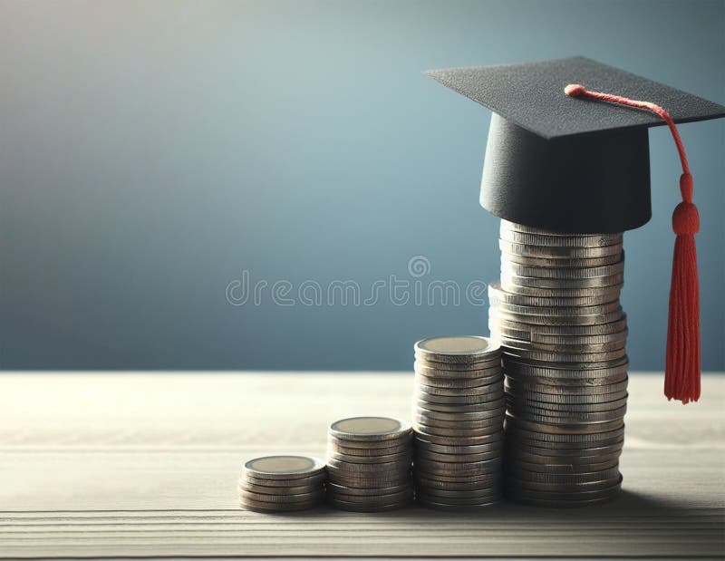 Graduation Cap on Coin Stack Representing Student Loan, Tuition, and ...