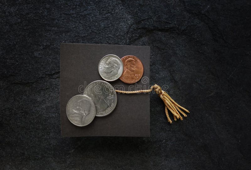 Graduation cap with coins stock image. Image of coins - 114136955