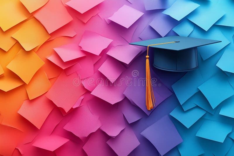 Graduation Cap on a Colorful Wall of Notes Symbolizing Learning and ...