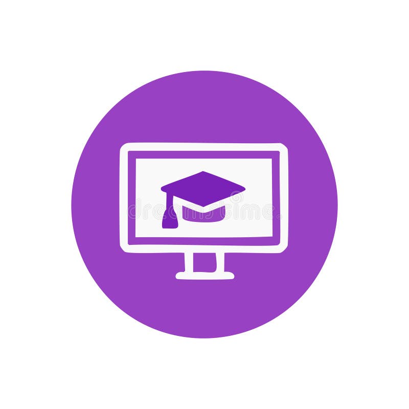 Graduation Cap on Computer Screen Vector Icon. Online Education Concept ...