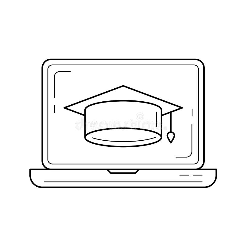Graduation Cap on Computer Screen Hand Drawn Icon. Stock Vector ...