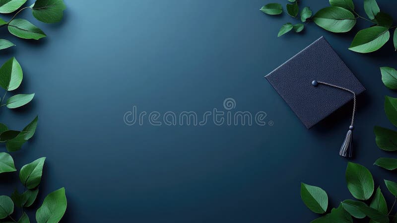 Graduation Cap on Dark Background with Green Leaves Stock Photo - Image ...