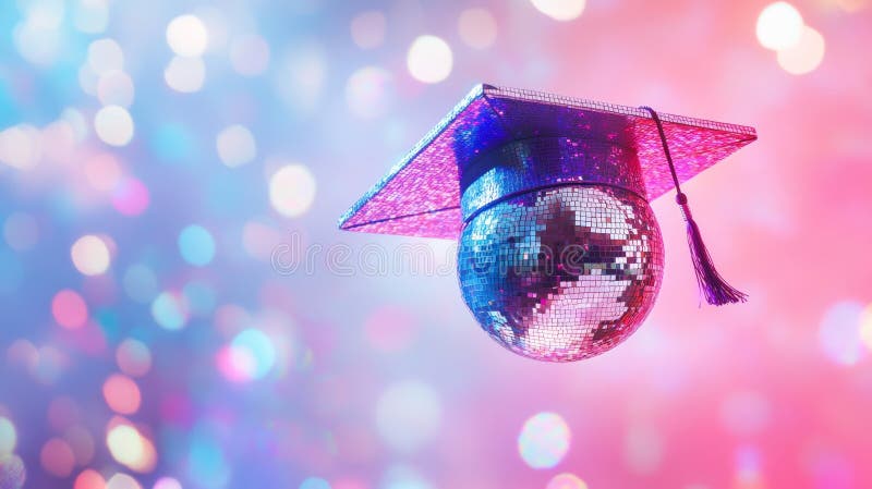 Graduation Cap Designed As a Disco Ball with Colorful Bokeh Background ...