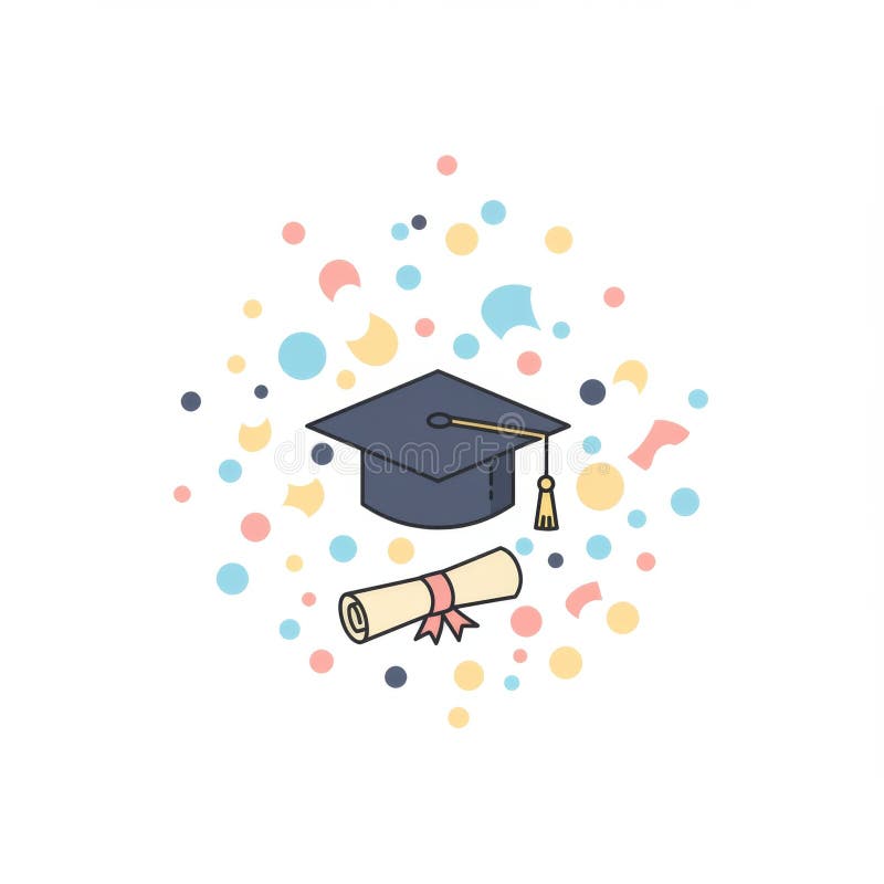 Graduation Cap and Confetti Background Stock Illustration ...