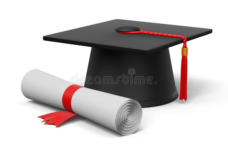 Graduation Cap with Diploma, 3d Rendering Stock Illustration ...