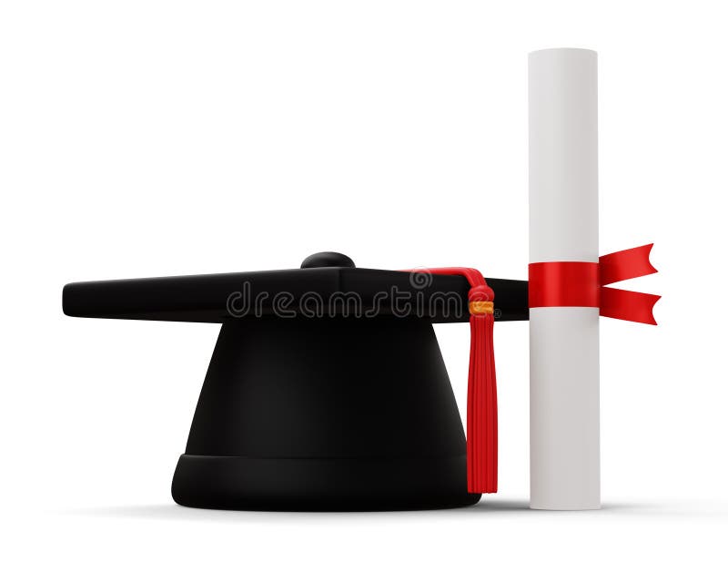 Graduation Cap with Diploma, 3d Rendering Stock Illustration ...