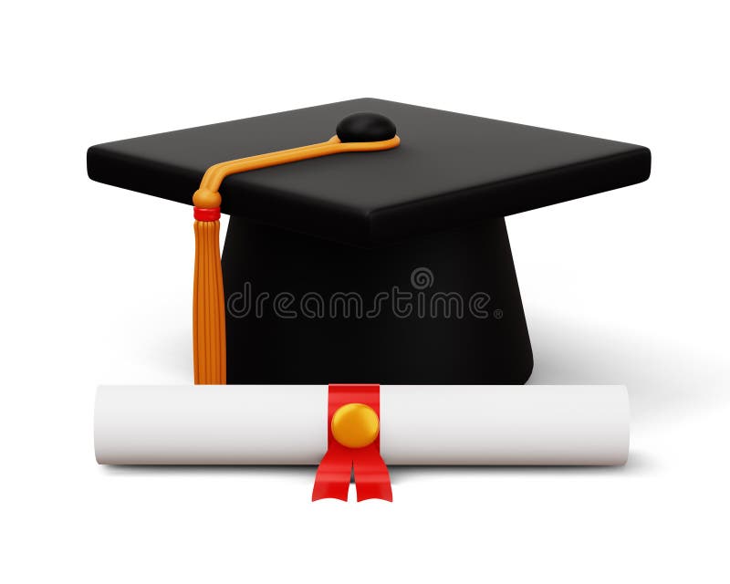 Graduation Cap with Diploma, 3d Rendering Stock Illustration ...