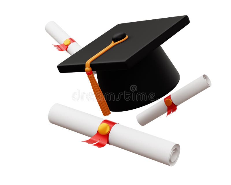Graduation Cap with Diploma, 3d Rendering Stock Illustration ...