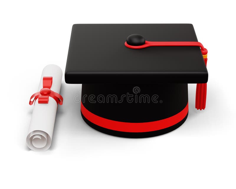 Graduation Cap with Diploma, 3d Rendering Stock Illustration ...