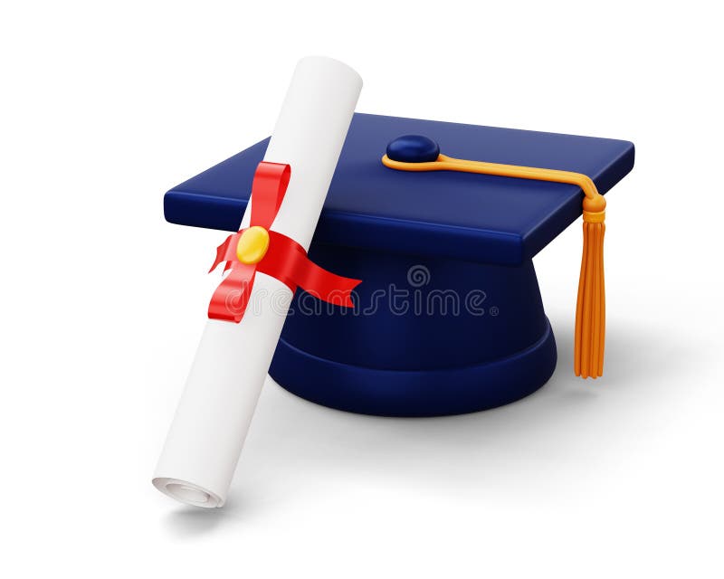 Graduation Cap with Diploma, 3d Rendering Stock Illustration ...