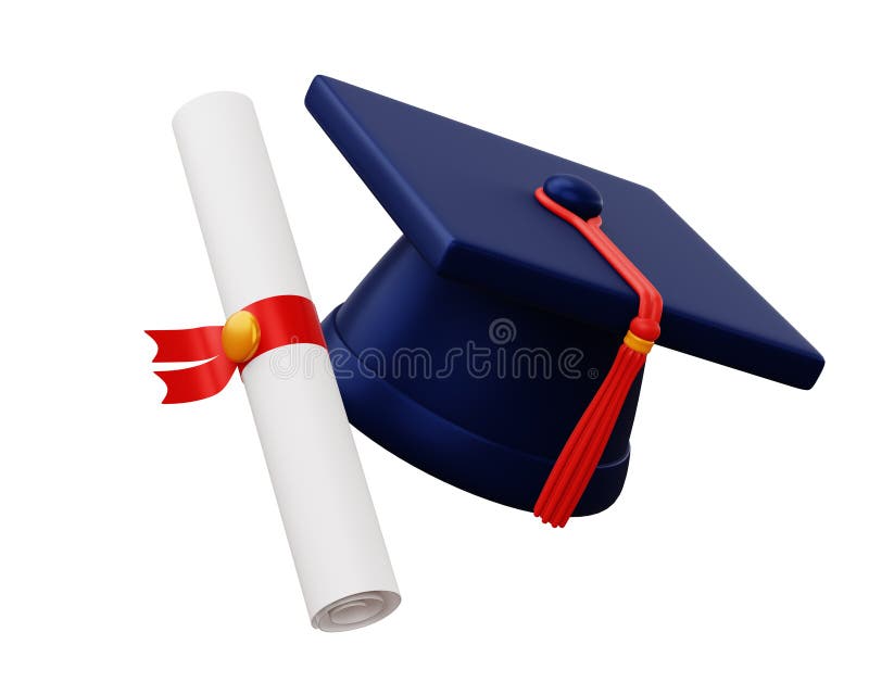 Graduation Cap with Diploma, 3d Rendering Stock Illustration ...