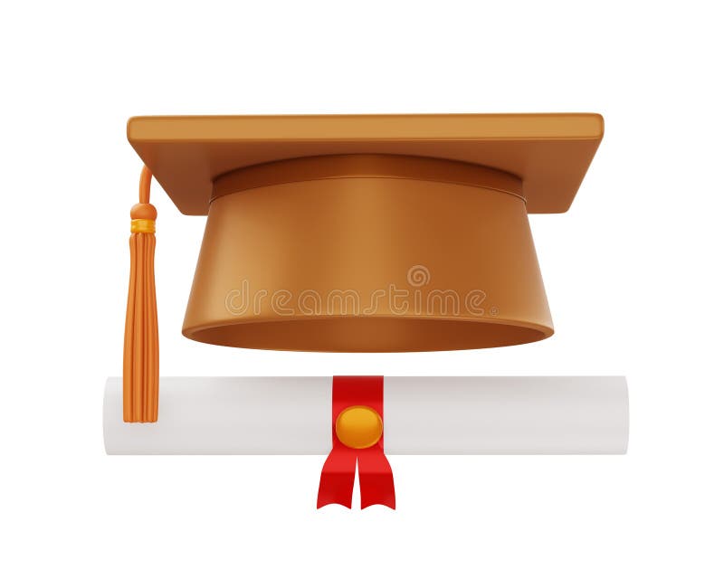 Graduation Cap with Diploma, 3d Rendering Stock Illustration ...
