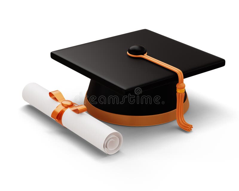 Graduation Cap with Diploma, 3d Rendering Stock Illustration ...