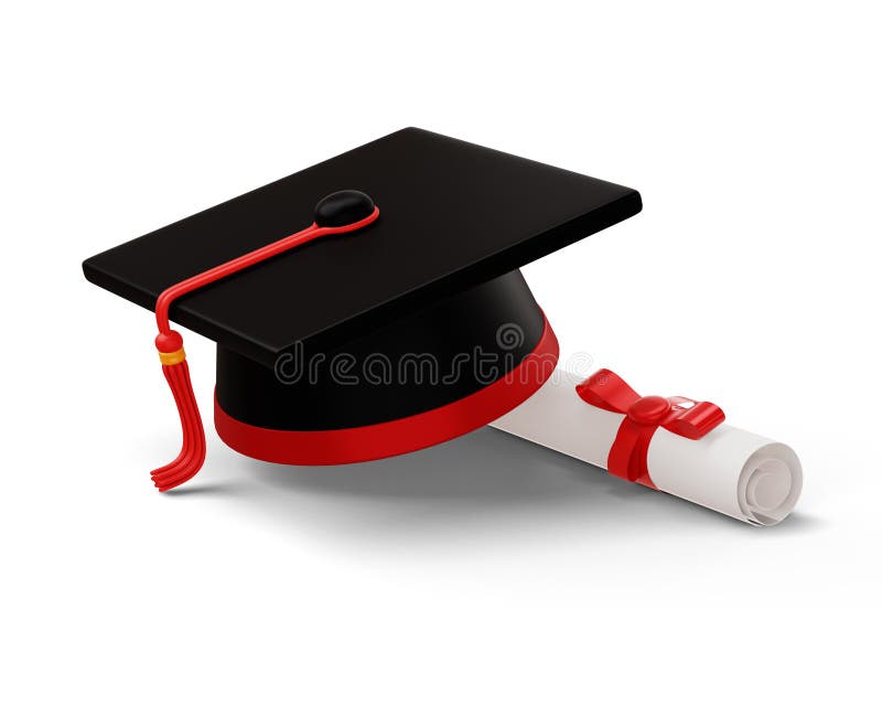 Graduation Cap with Diploma, 3d Rendering Stock Illustration ...