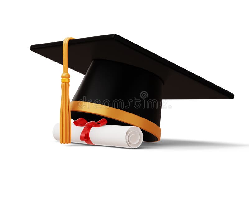 Graduation Cap with Diploma, 3d Rendering Stock Illustration ...