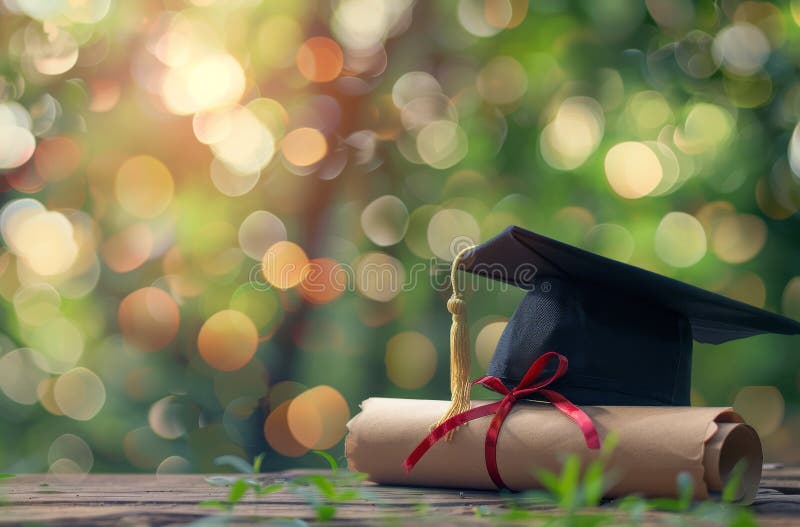 Graduation Cap and Diploma on Grass Stock Image - Image of green ...