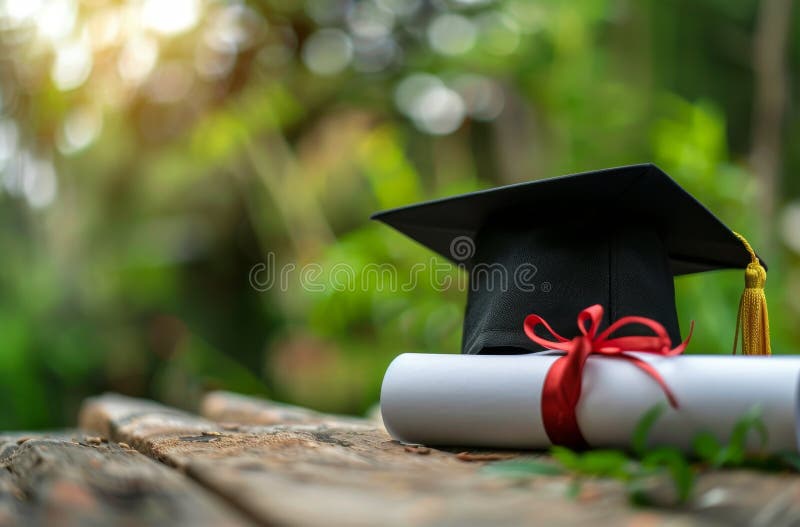 Graduation Cap and Diploma on Ground Stock Photo - Image of ...