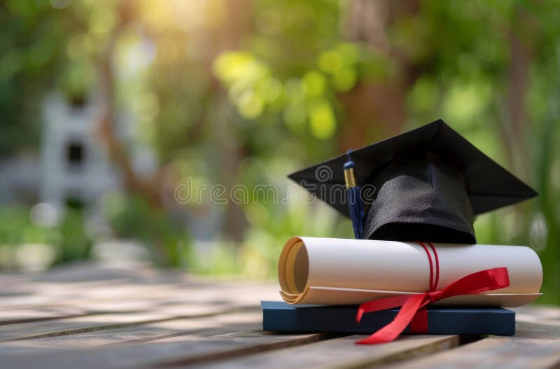 Graduation Cap and Diploma on Ground Stock Image - Image of ...