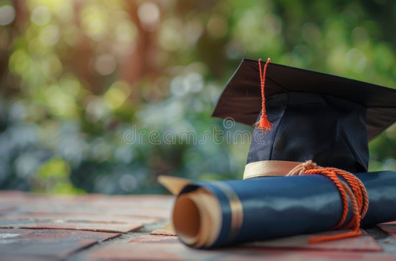 Graduation Cap and Diploma on Ground Stock Photo - Image of celebration ...