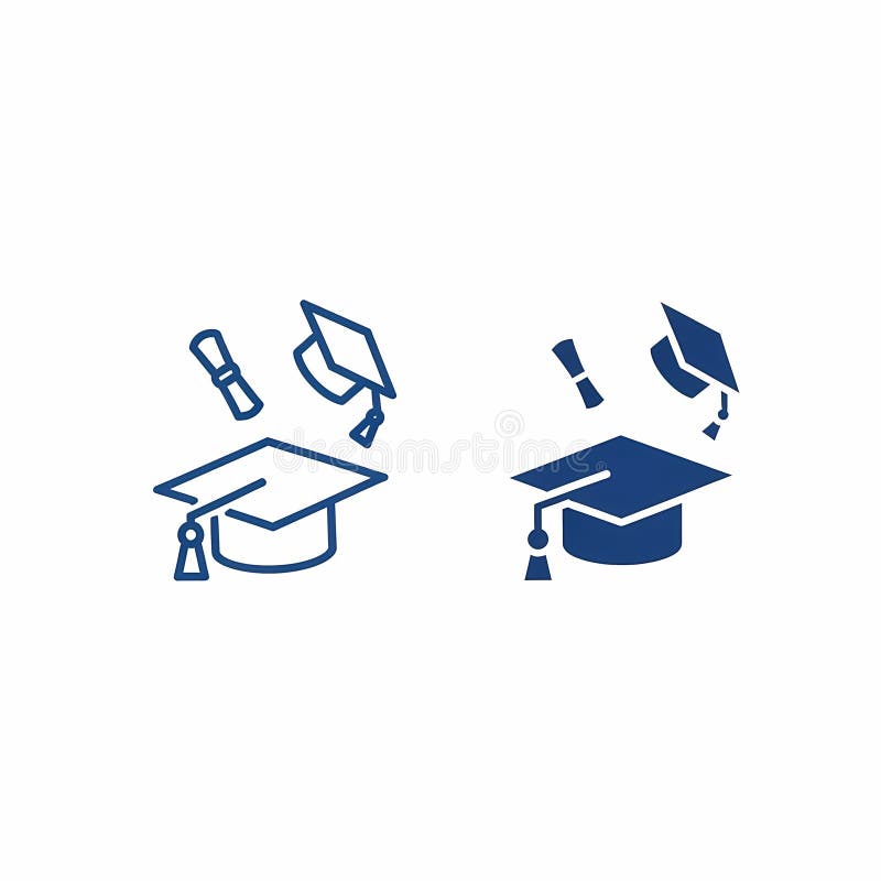 Graduation Cap and Diploma Icon Set Stock Illustration - Illustration ...