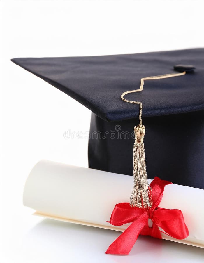 Graduation Cap and Diploma Isolated on White Stock Illustration ...