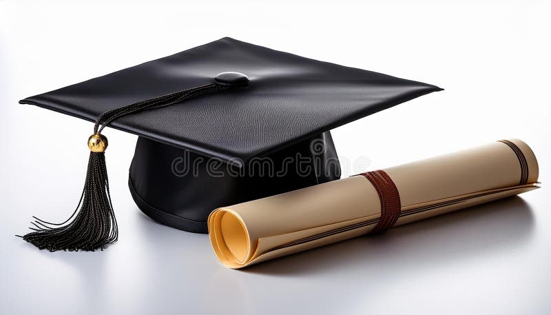 Graduation Cap and Diploma Isolated on White Stock Illustration ...