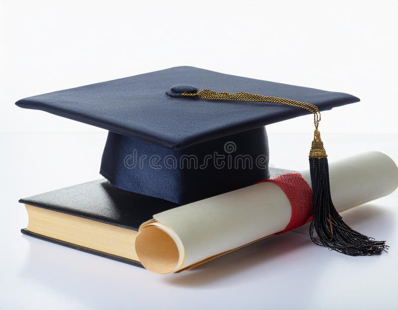 Graduation Cap and Diploma Isolated on White Stock Illustration ...