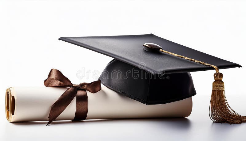 Graduation Cap and Diploma Isolated on White Stock Illustration ...