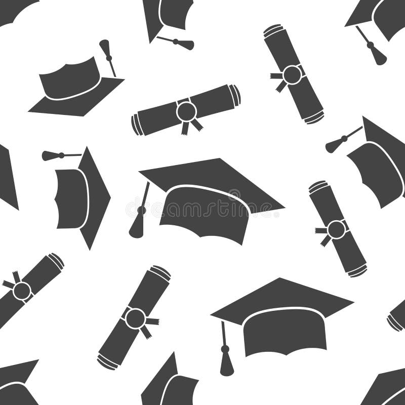 Graduation Cap and Diploma Rolled Scroll Seamless Pattern Stock Vector ...