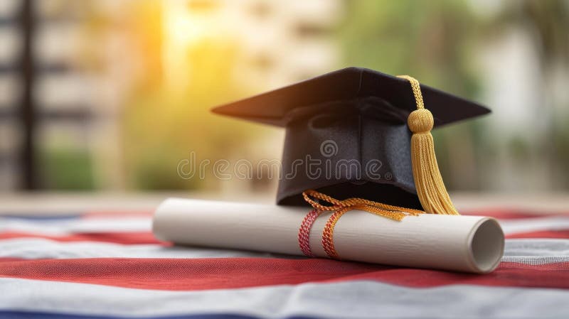 A Graduation Cap and Diploma on a Rolled Up Piece of Paper, AI Stock ...