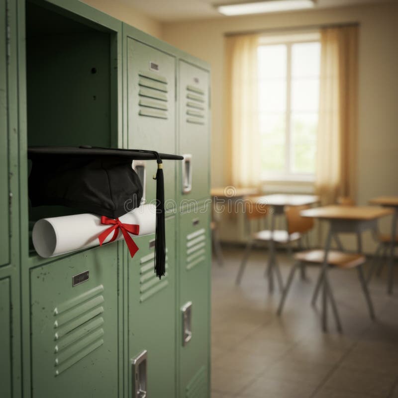 Graduation Cap and Diploma in School Locker Stock Illustration ...